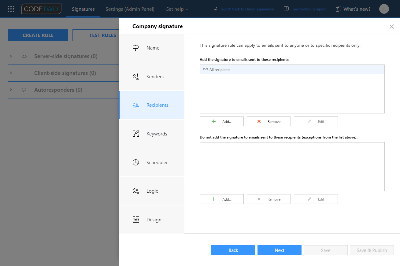 Email signatures - Create a signature rule - New experience | CodeTwo ...