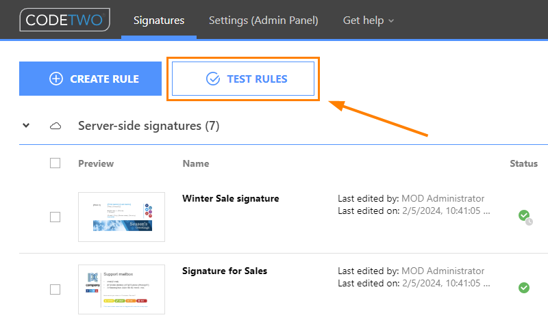 Email signatures - Test signature rules | CodeTwo Email Signatures 365 ...