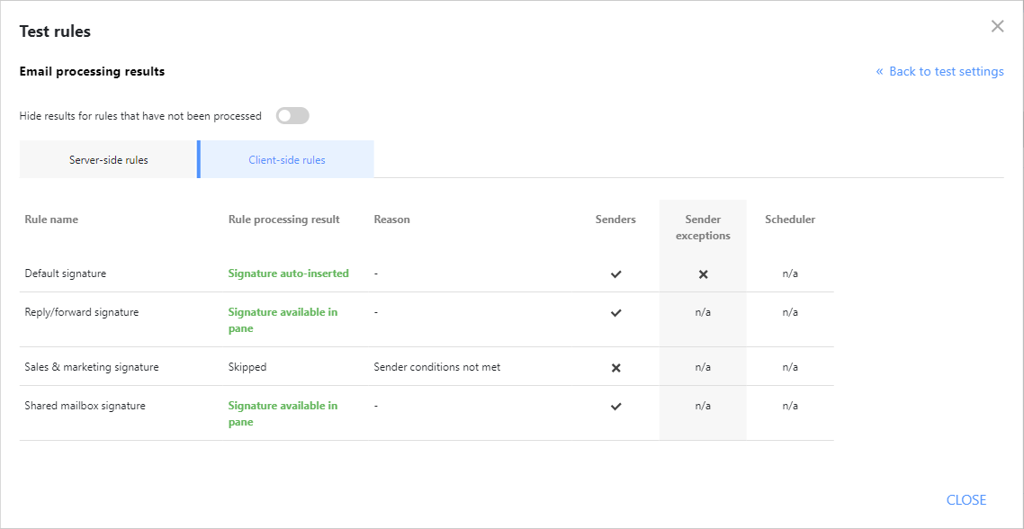 Email signatures - Test signature rules | CodeTwo Email Signatures 365 ...