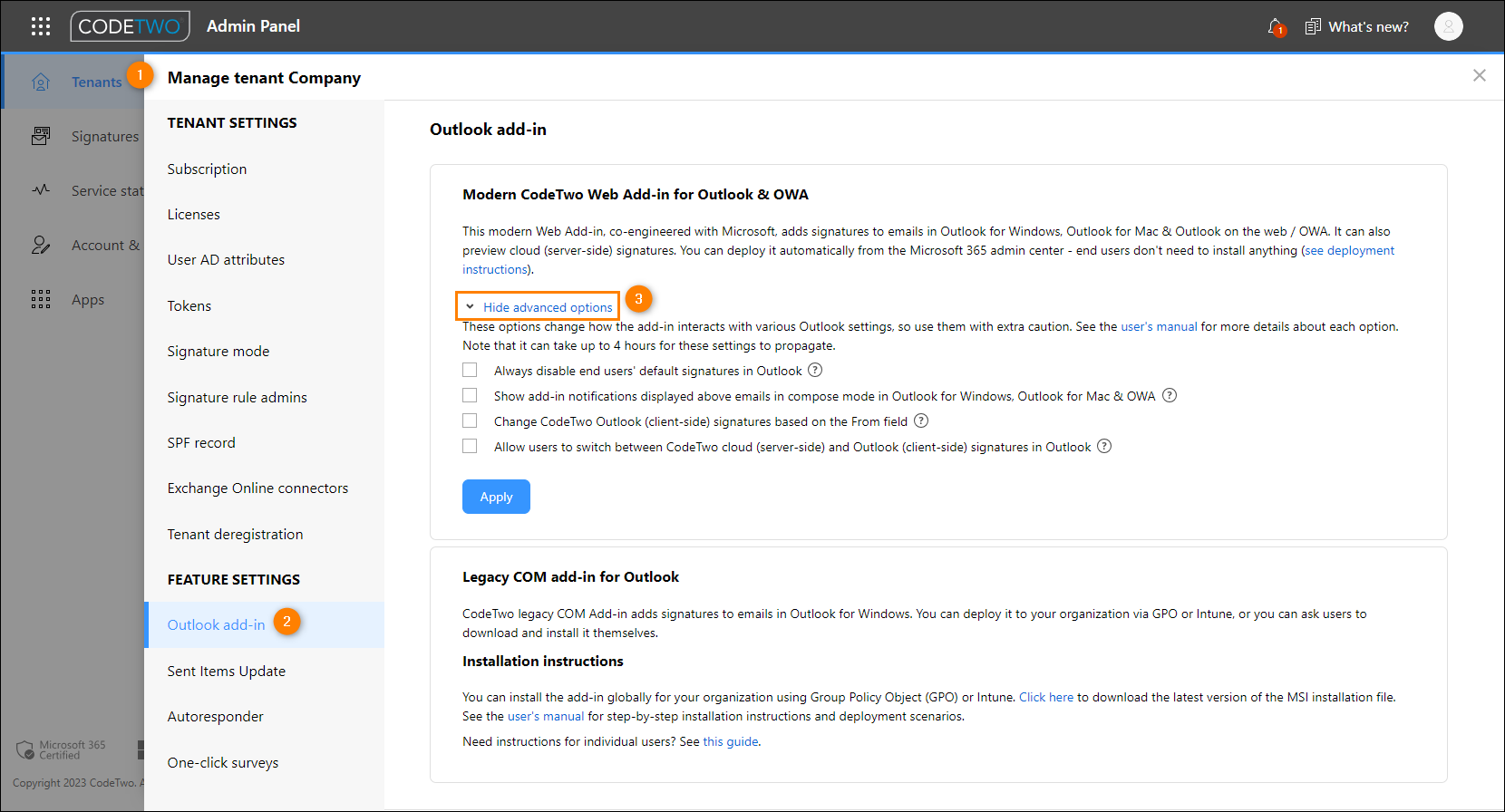 Get Started Deploy Codetwo Signatures Add In For Outlook Modern Web Add In Codetwo Email