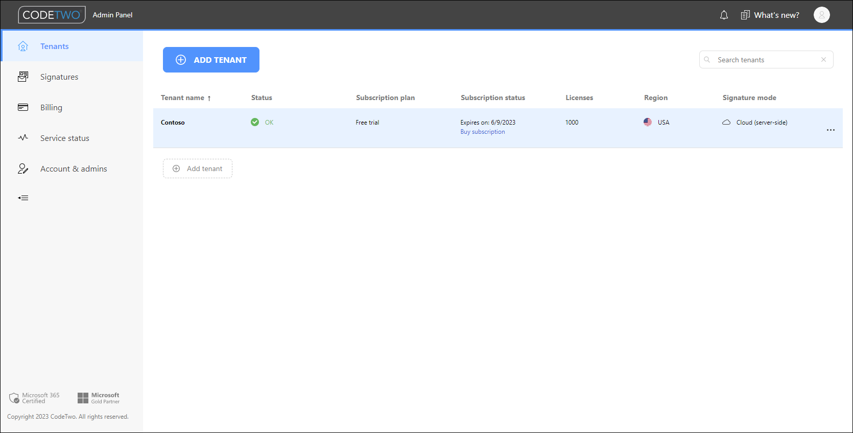 Get started - Admin Panel overview | CodeTwo Email Signatures 365 User's manual