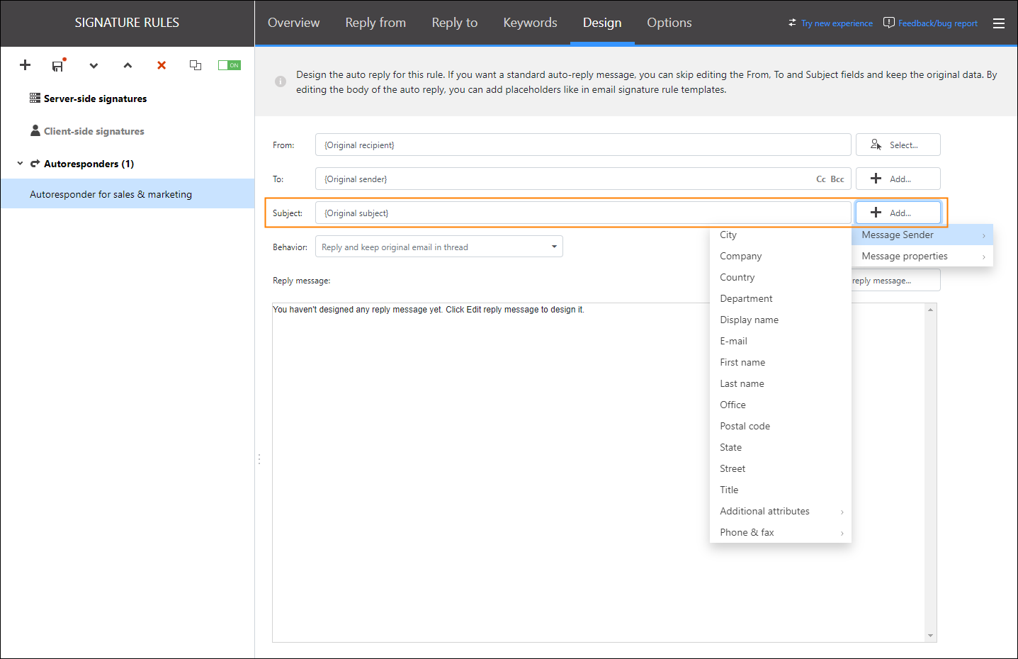 Manage automatic replies - Create an autoresponder rule | CodeTwo Email ...