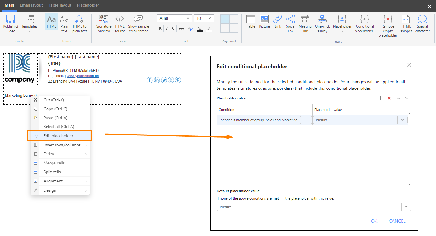 Email signatures - Design your signature - Conditional placeholders ...