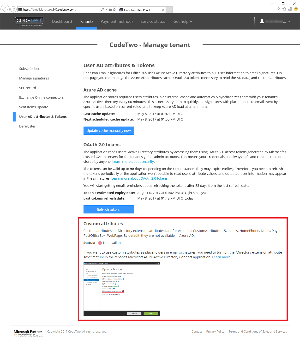 Tenant management - User AD attributes & Tokens | CodeTwo Email ...