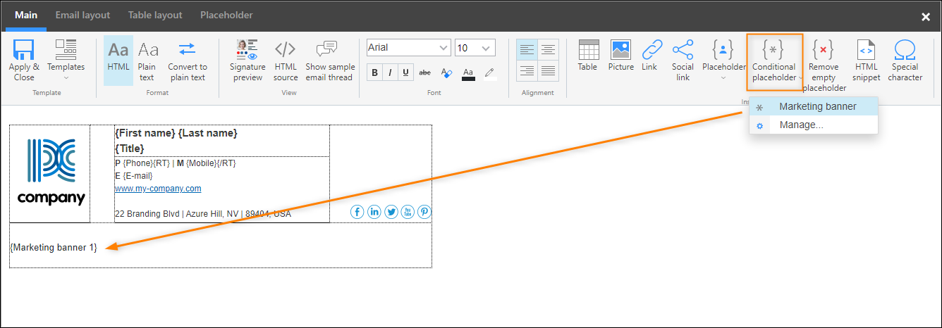 Manage signatures - Design your signature - Conditional placeholders ...