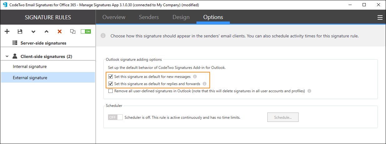 Examples of use - Add different signatures to internal and external emails | CodeTwo Email ...