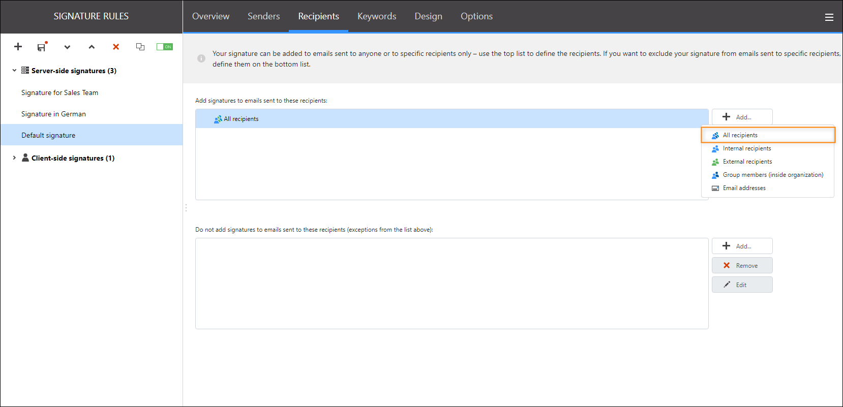 Examples of use - Use different signatures for different recipients ...