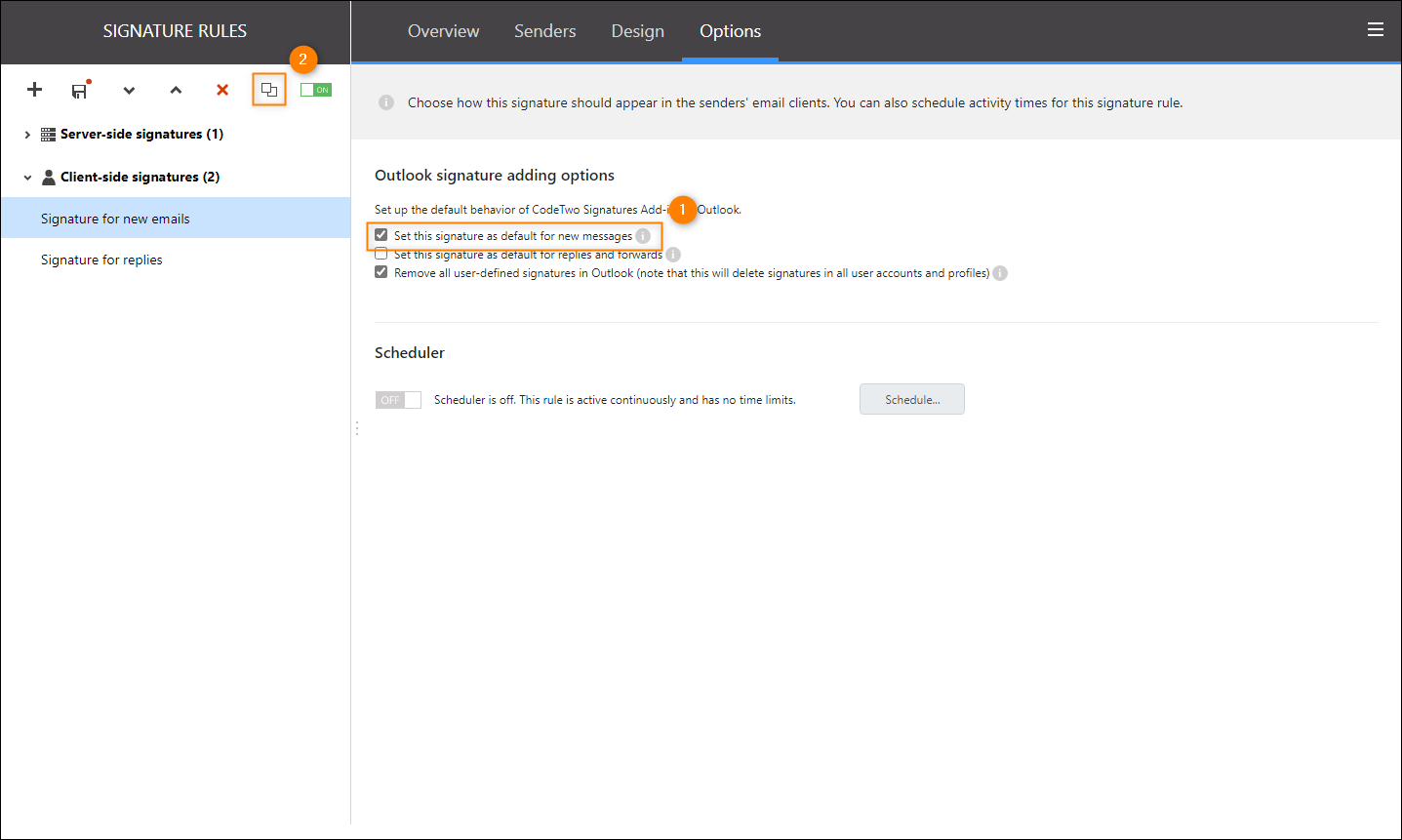 Examples of use - Add different signatures to first and subsequent emails | CodeTwo Email ...