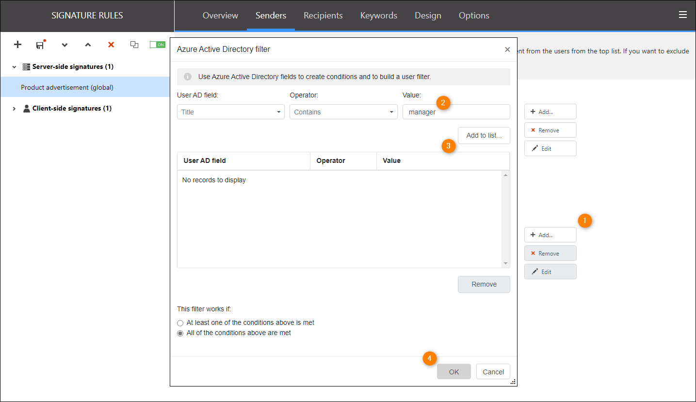 Manage signatures - Set up conditions and exceptions | CodeTwo Email ...