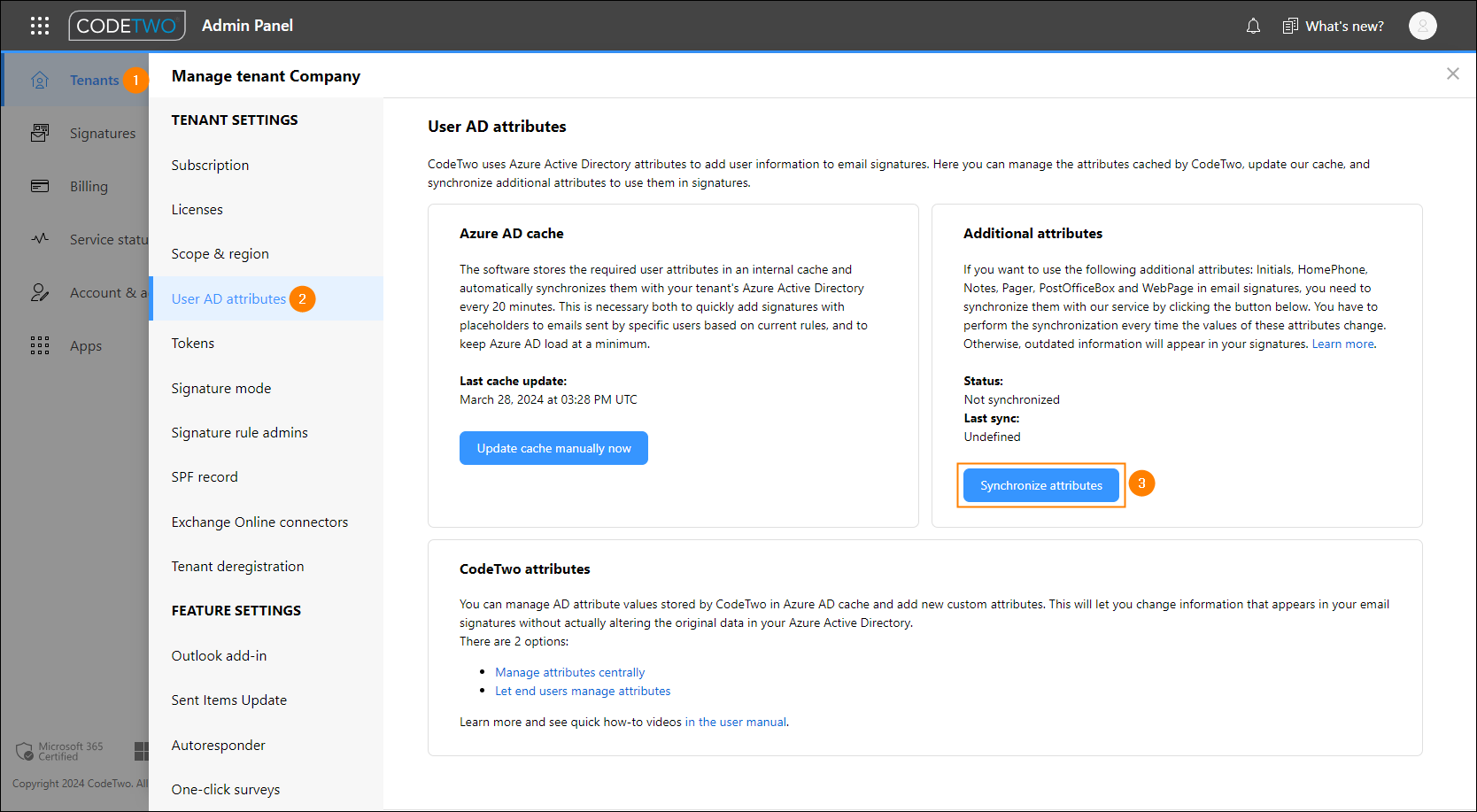 Tenant, admin & organization settings - User AD attributes & Tokens ...