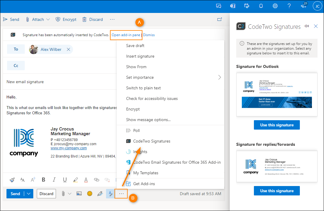 How to add signature in outlook client - ganglo