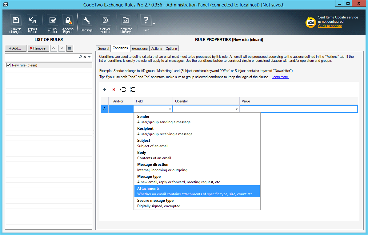 Configuration of rules - Conditions - Attachments | CodeTwo Exchange ...