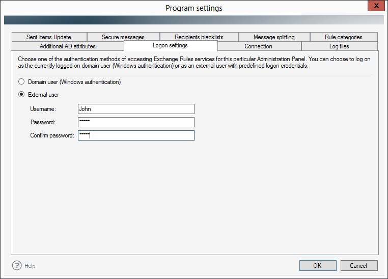 Settings and advanced features - Logon settings | CodeTwo Exchange Rules Pro User's manual