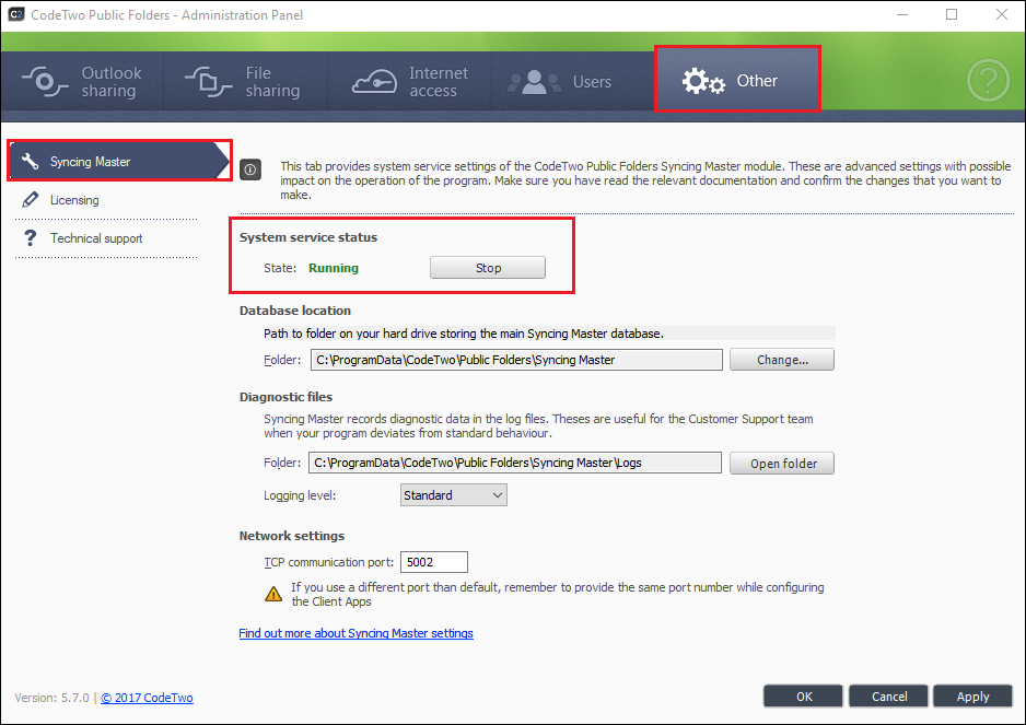 How to restart CodeTwo Public Folders service