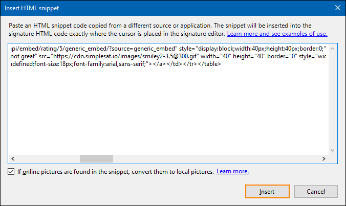 Integrations - One-click surveys - Simplesat | CodeTwo Email Signatures for Office 365 User's manual