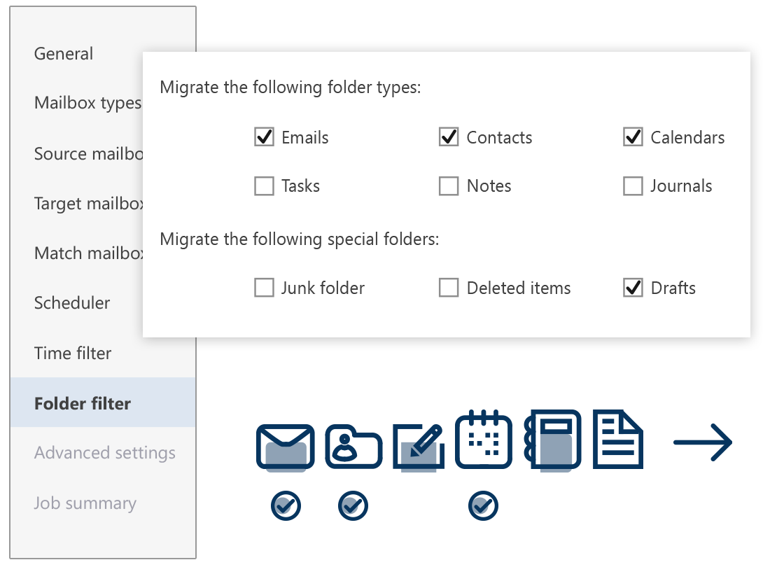 Select folder types for migration
