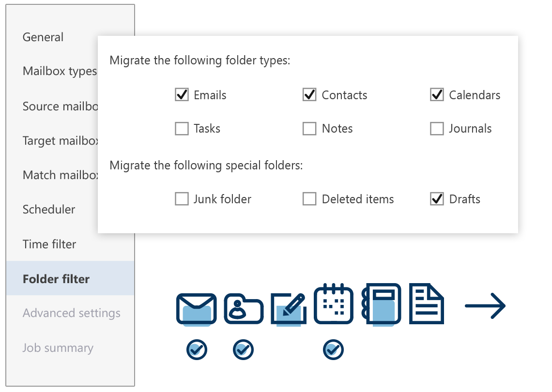 CodeTwo Office 365 Migration - Folder types selection