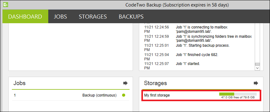 Creating data backup - Storages - Monitoring storages | CodeTwo Backup User's manual