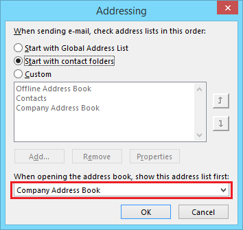How to set Contacts from non-default folder as default address book