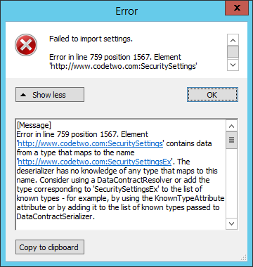 How to fix problems with importing CodeTwo Exchange Rules settings