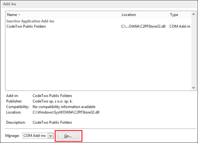 How to restore lost CodeTwo Public Folders' toolbar and menu in Outlook