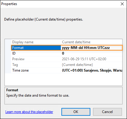 How to set the format of date and time placeholders
