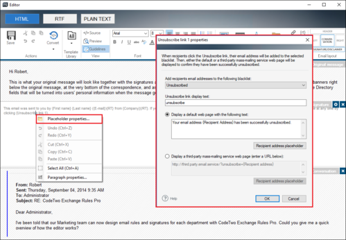 Examples of use - Use a mechanism unsubscribing recipients from mailing lists | CodeTwo Exchange ...