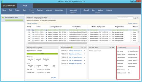 Monitoring and diagnostics - Dashboard and Jobs | CodeTwo Office 365 Migration User's manual
