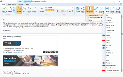 Tenant management - User AD attributes & Tokens | CodeTwo Email ...