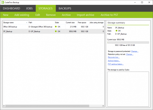 Creating data backup - Storages - Creating a new storage | CodeTwo Backup User's manual