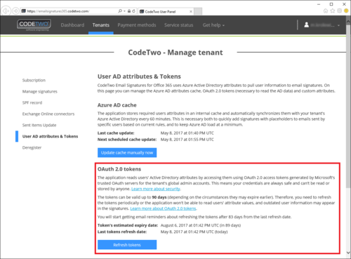 Tenant management - User AD attributes & Tokens | CodeTwo Email ...
