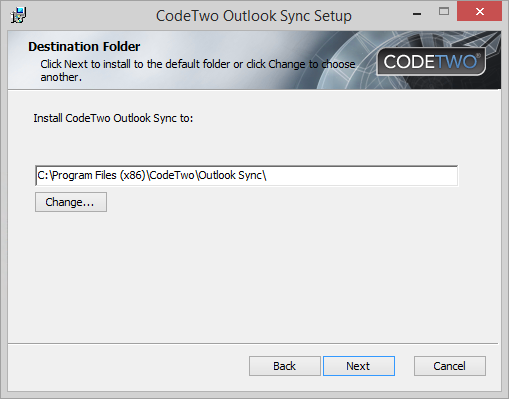 Installation - Installation process | CodeTwo Outlook Sync User's manual Installation - Installation process | CodeTwo Outlook Sync User's manual
