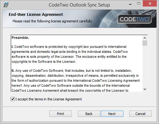 Installation - Installation process | CodeTwo Outlook Sync User's manual Installation - Installation process | CodeTwo Outlook Sync User's manual