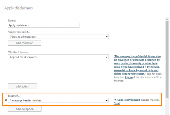 After configuring the disclaimer, while testing the disclaimer message ...