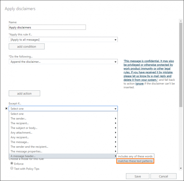 After configuring the disclaimer, while testing the disclaimer message ...