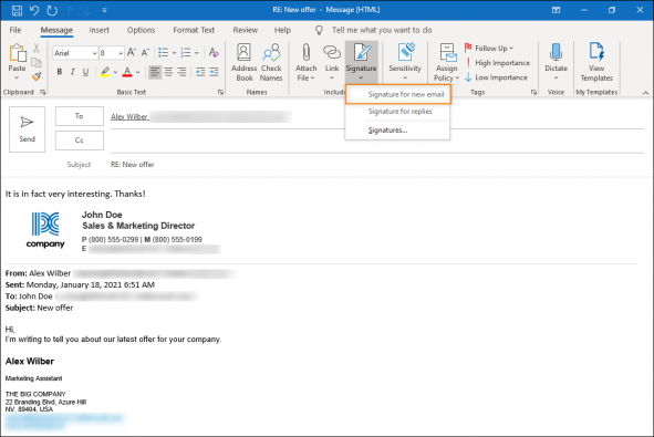 Examples of use - Add different signatures to first and subsequent ...