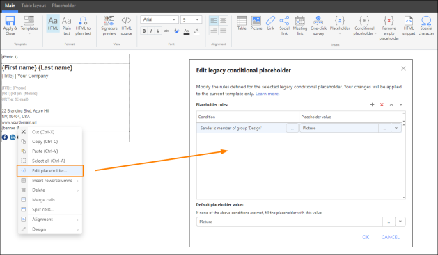 Email signatures - Design your signature - Conditional placeholders ...
