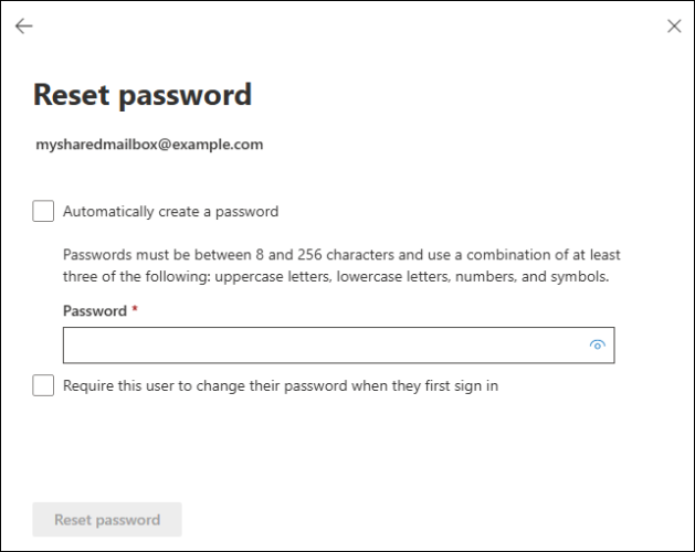 How to set a password for a shared mailbox