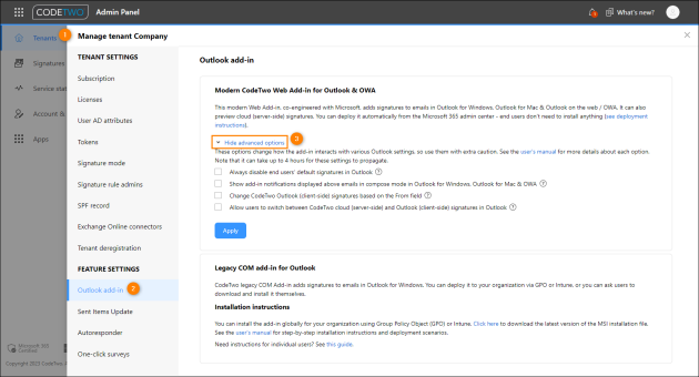 Get started - Deploy CodeTwo Signatures Add-in for Outlook - Modern Web ...