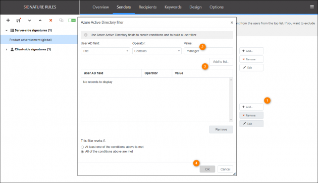 Manage signatures - Set up conditions and exceptions | CodeTwo Email ...