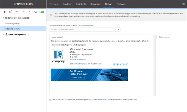 Examples of use - Add different signatures to internal and external emails | CodeTwo Email ...