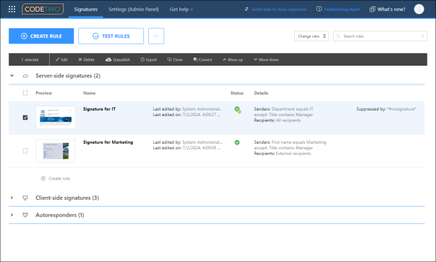 Email signatures - Set up conditions and exceptions | CodeTwo Email ...
