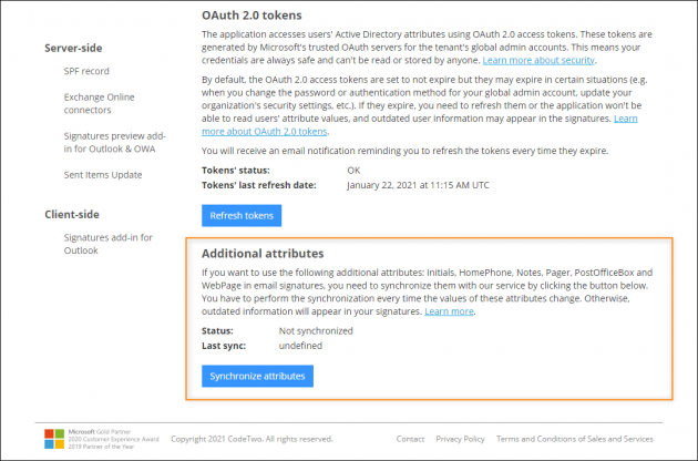 Manage tenants - User AD attributes & Tokens | CodeTwo Email Signatures ...