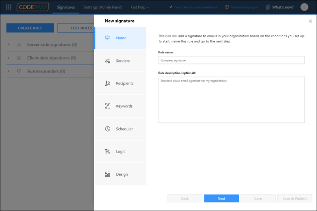 Email signatures - Create a signature rule - New experience | CodeTwo ...