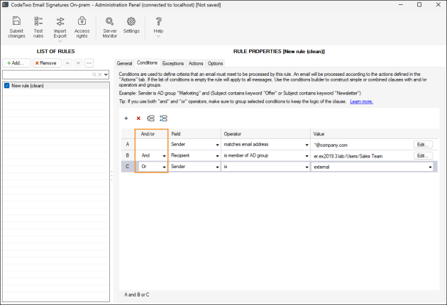 Configuration of rules - Conditions | CodeTwo Email Signatures On-prem ...