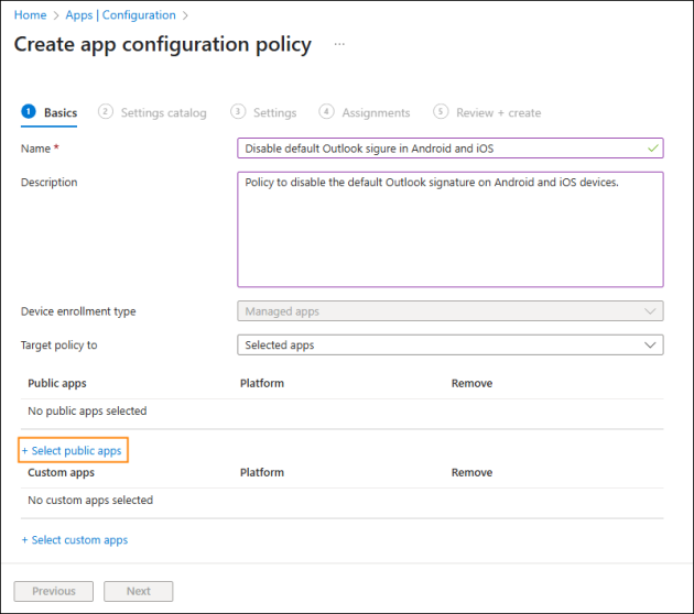 How to disable default email signatures in mobile Outlook apps using Intune