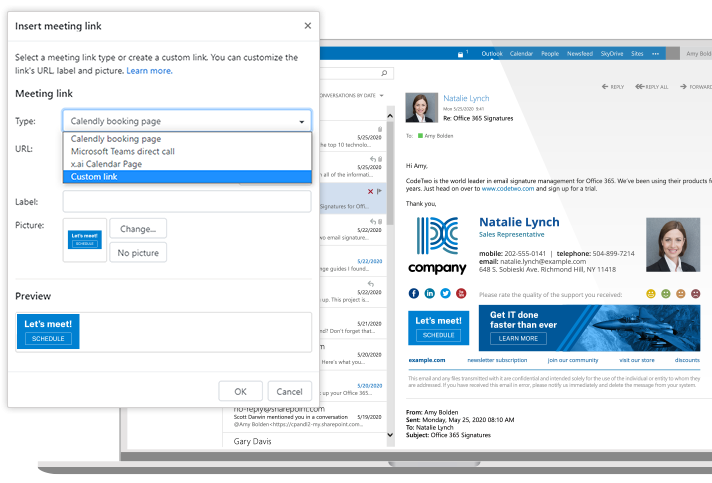 Email Signatures for Office 365 - easy scheduling of meetings